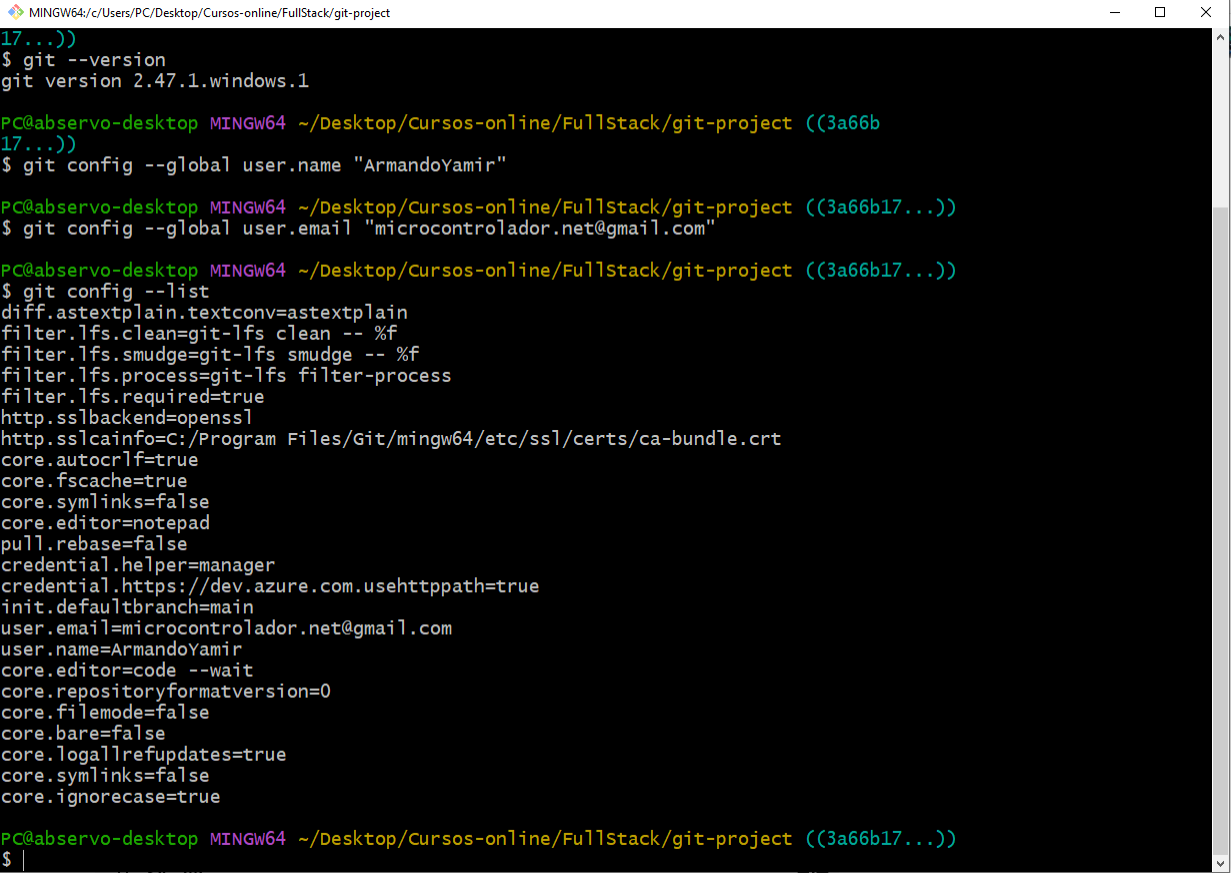 Configuración Git global - www.microcontrolador.net